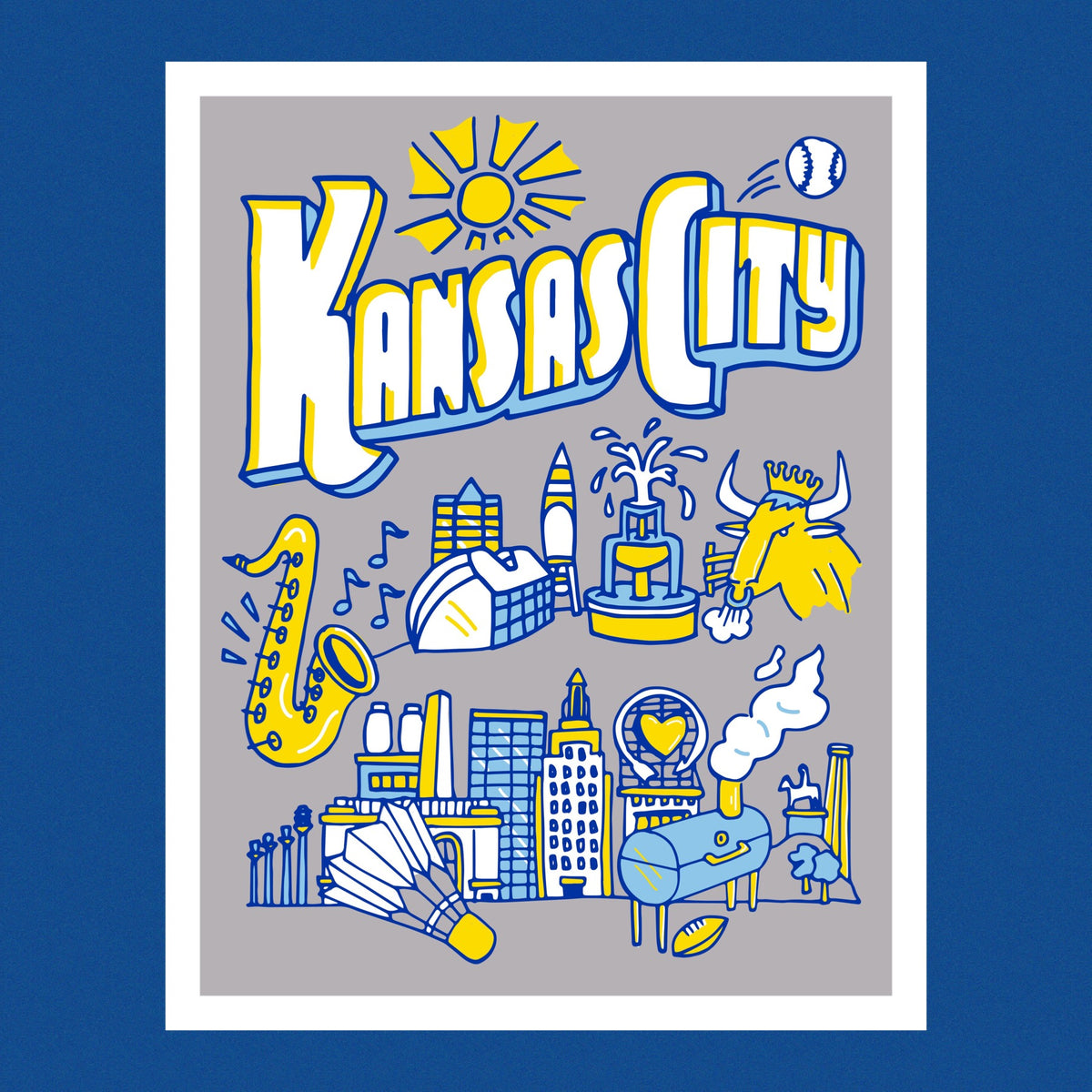 The KC Icons | Blue + Gold | 11inx14in Standard Print – BIYB | A Beard Care + Life.Style. Brand